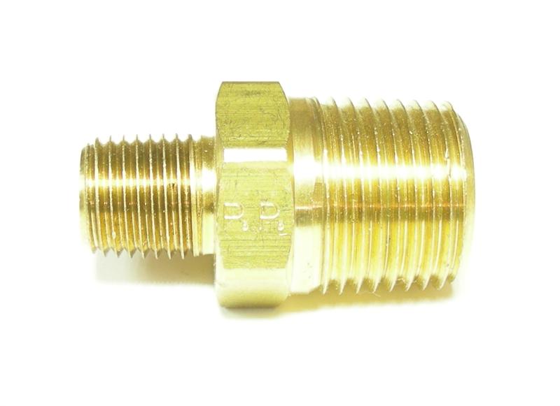 1/4" Male NPT x 1/2" Male NPT Brass Pipe Hex Nipple Adapter