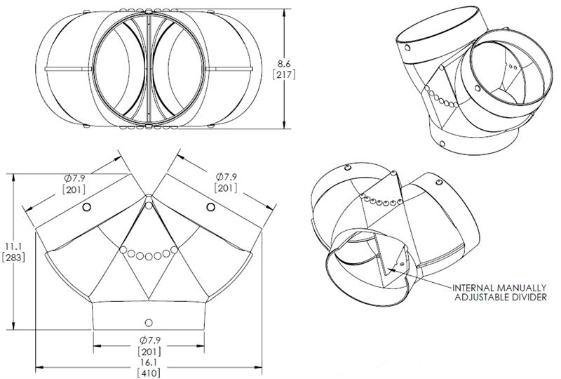 HY888 ABS Plastic Hose Y, 8" Hose Inlet - 8", 8" Hose Outlets MSI