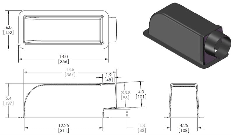 TB124-4E 12" X 4" ABS Plastic Transition Box with 4" Ring End by MSI