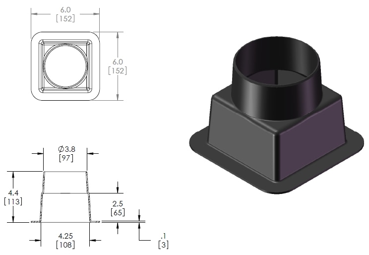 TB44-4B 4" x 4" ABS Plastic Transition Box with 4" Ring Back by MSI