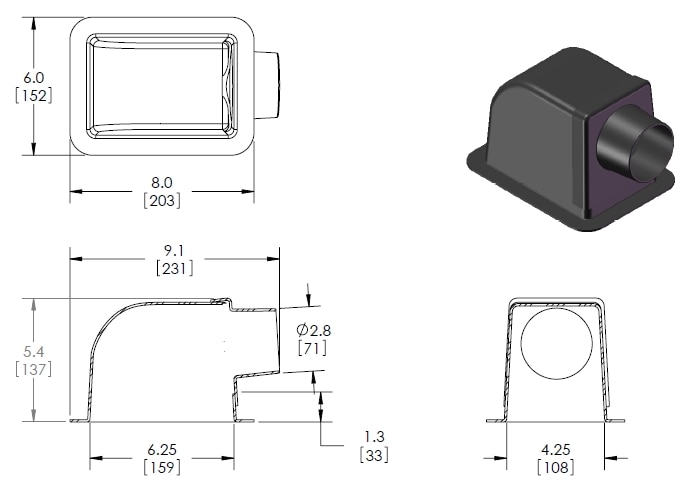 TB64-3E 6" X 4" ABS Plastic Transition Box with 3" Ring End by MSI