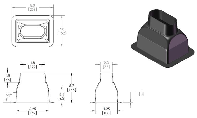 TB64-4B 6" x 4" ABS Plastic Transition Box with 4" Ring Back by MSI